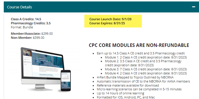 When do the current CPC Core Modules expire?